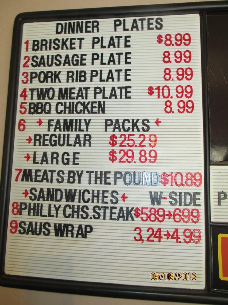 Menu at Pit Stop BBQ, Temple