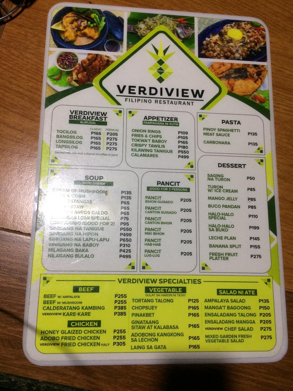 Menu at Verdiview Restaurant, Alfonso