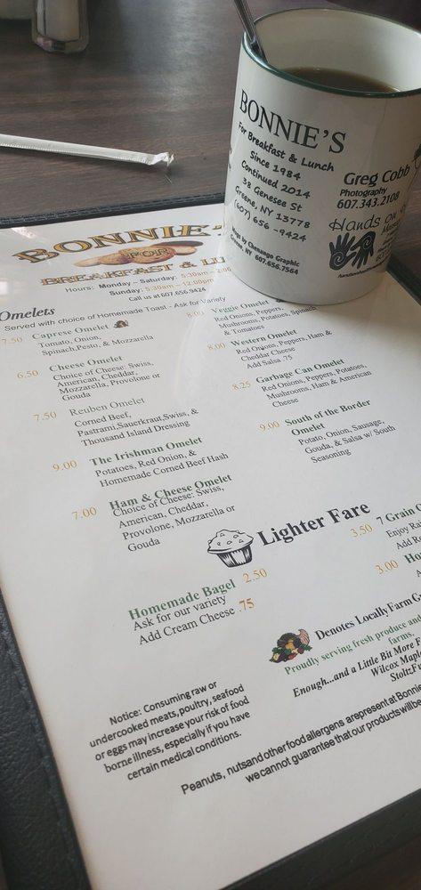 Menu at Bonnie's restaurant, Greene