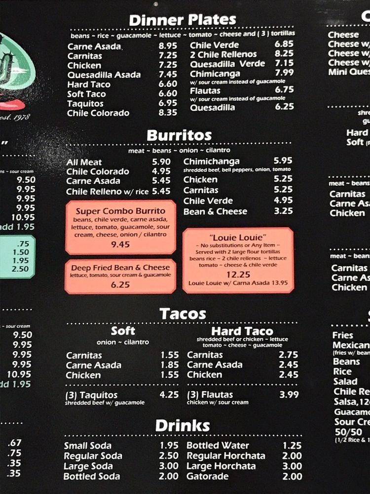 Menu at Casa Garcia restaurant, Pico Rivera, Whittier Blvd