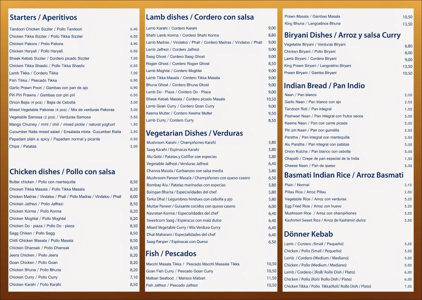 Menu at Golden View restaurant, Pueblo Nuevo