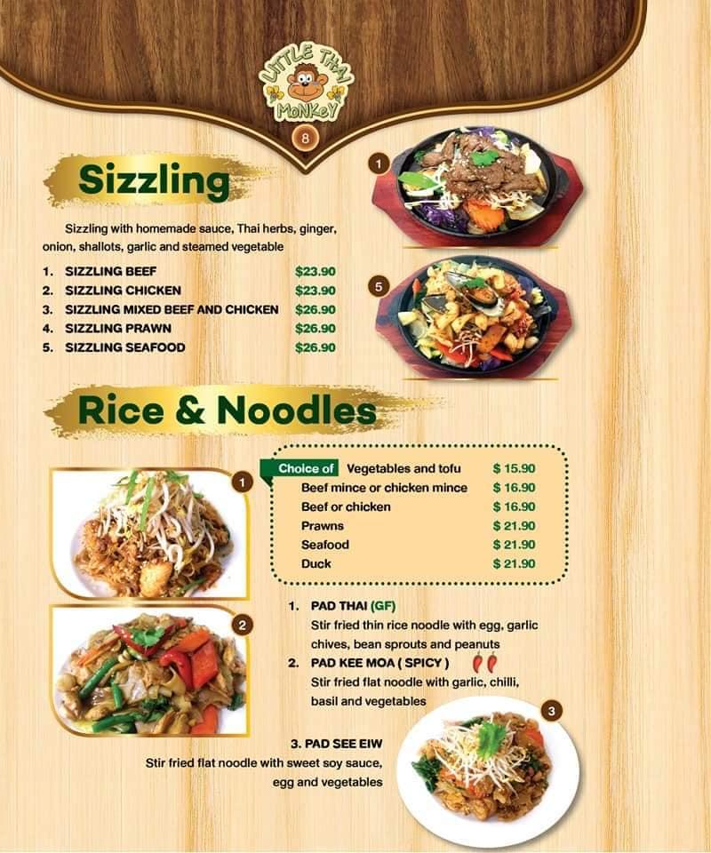 Menu at Little Thai Monkey restaurant, Wangi Wangi, 1/226 Watkins Rd