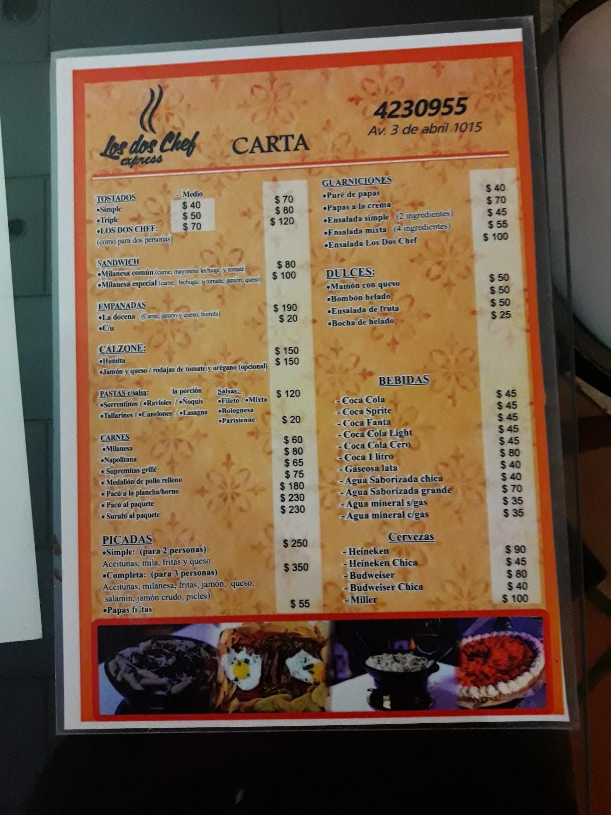 Carta del restaurante Los Dos Chef Express, Corrientes