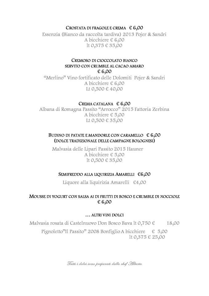 Menu at Monte Donato restaurant, Bologna