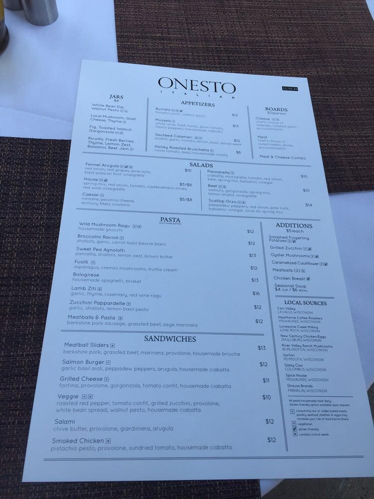 Carta del pub y bar Onesto, Milwaukee