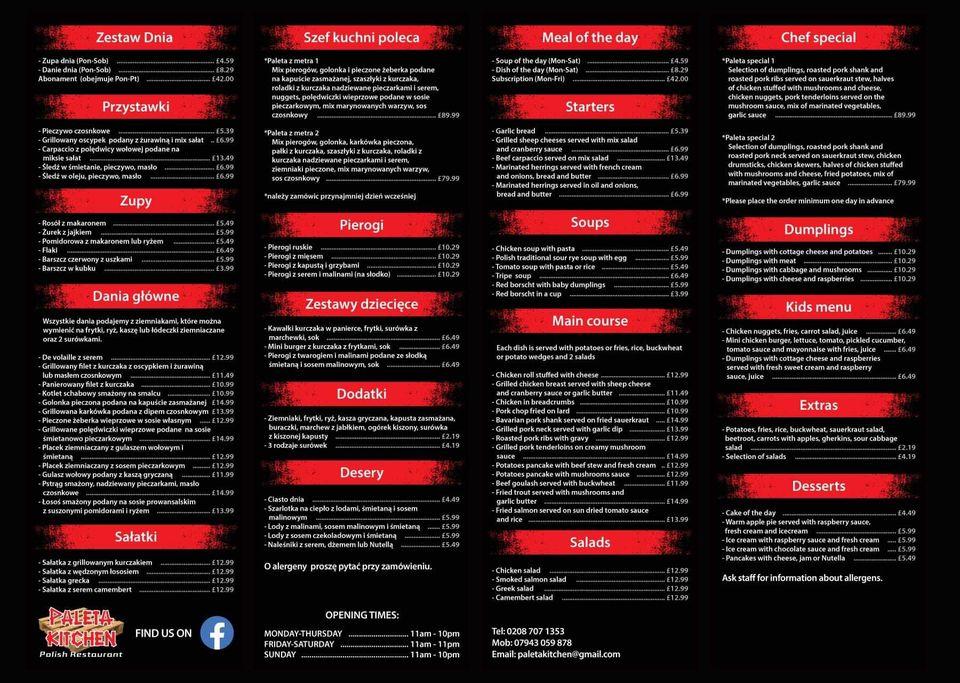 Menu at Paleta Polish Kitchen restaurant, Hounslow