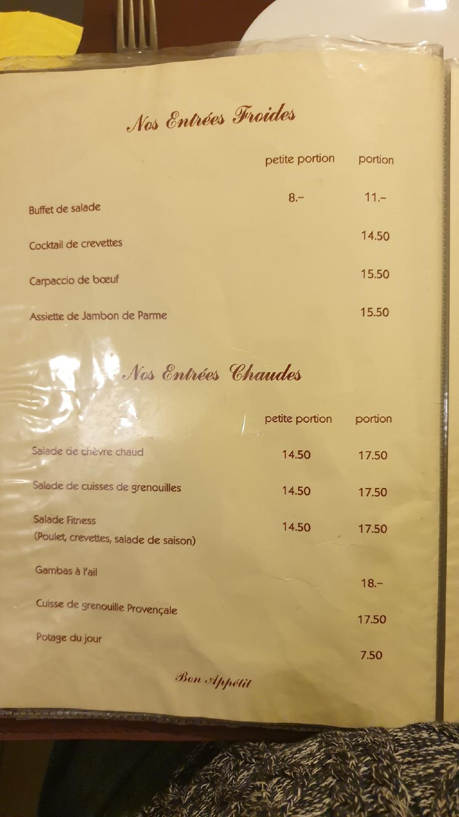Menu au Restaurant le mocambo, La Chaux-de-Fonds, Av. Léopold-Robert 79