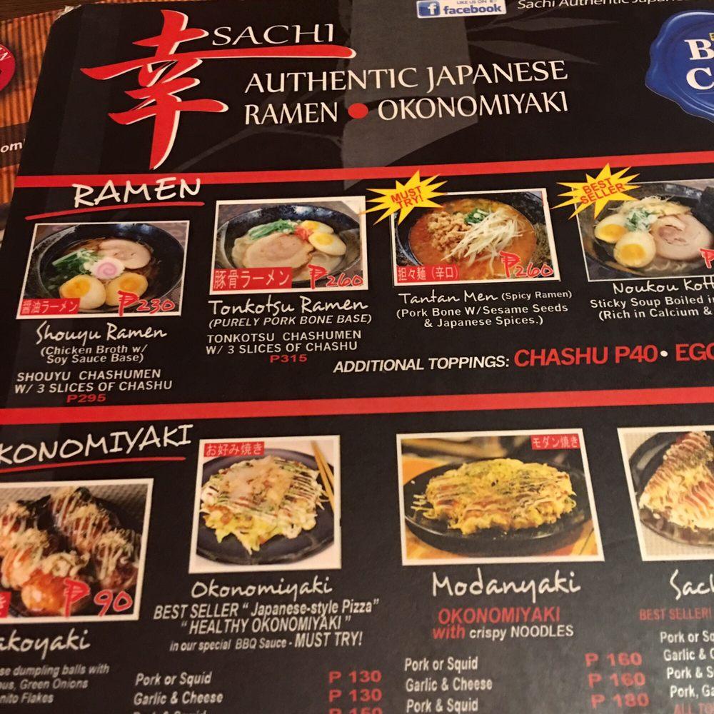Menu at Sachi Authentic Japanese Ramen And Okonomiyaki restaurant ...
