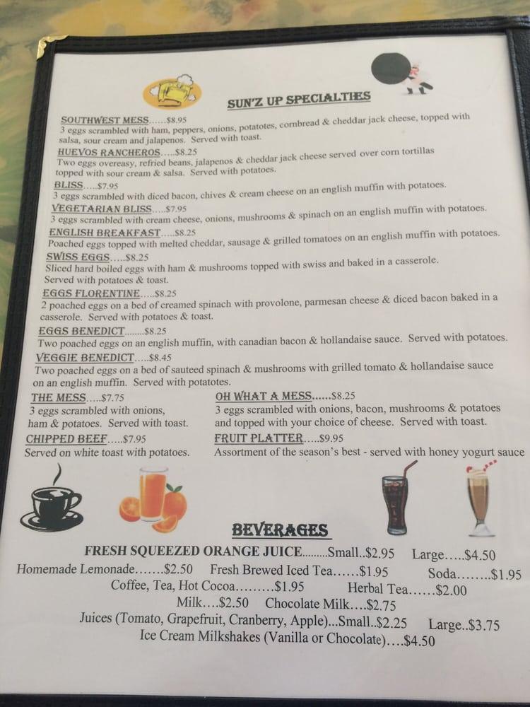 Menu at Sun'z Up Cafe, Wildwood Crest