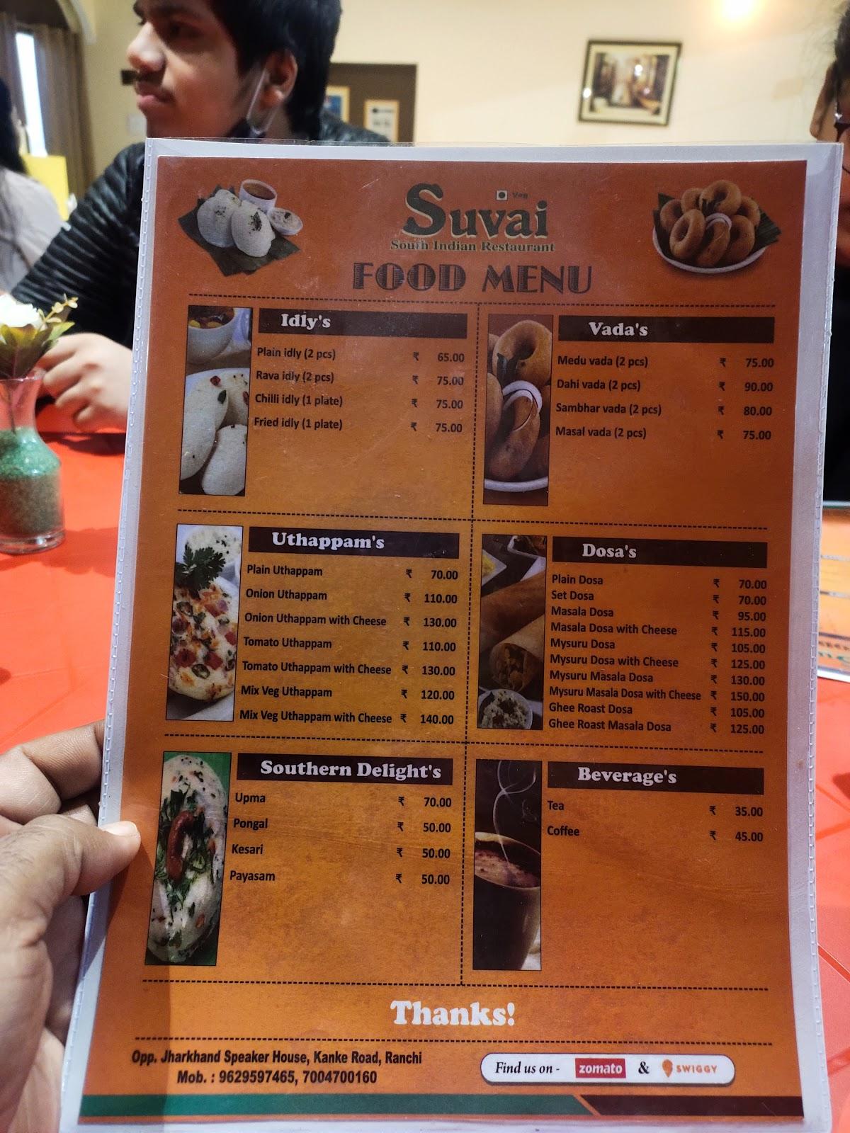 Menu at Suvai South Indian Restaurant Best South Indian Restaurant in ...