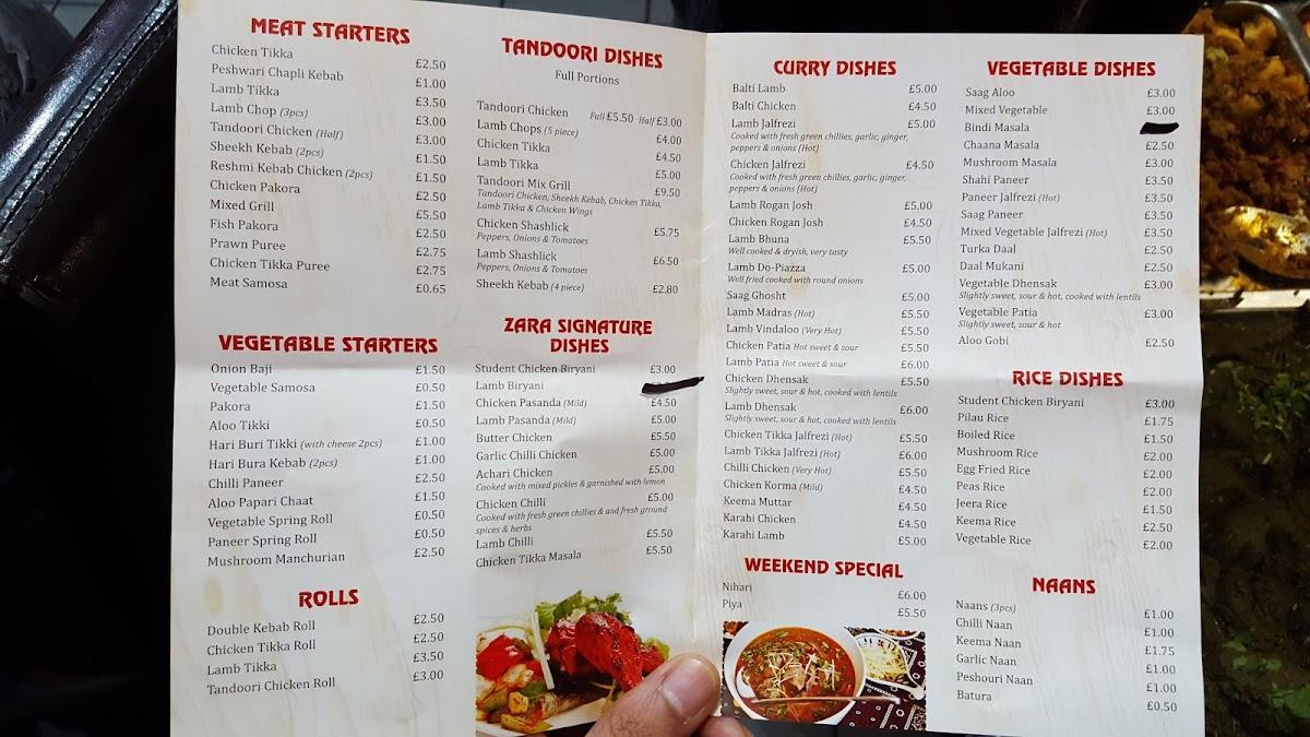 Menu at Zara 1 Restaurant & Takeaway, Hayes