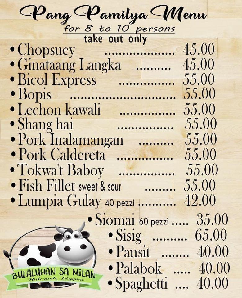 Menu da Bulaluhan Sa Milan ristorante, Milano