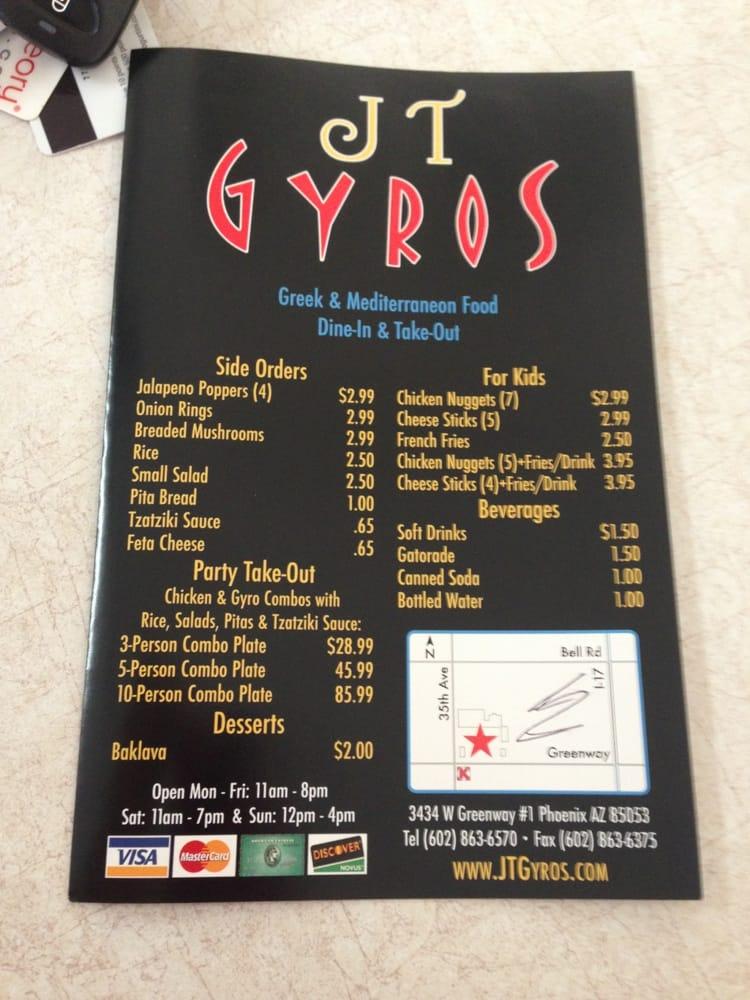 Menu at JT Gyros restaurant, Phoenix