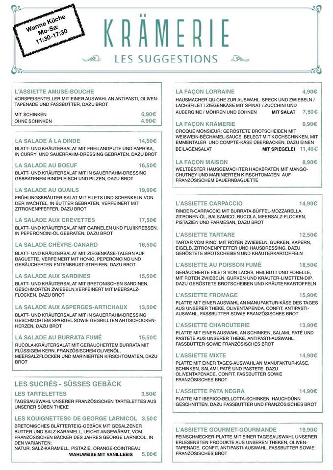 Menu at Krämerei Trier restaurant, Trier