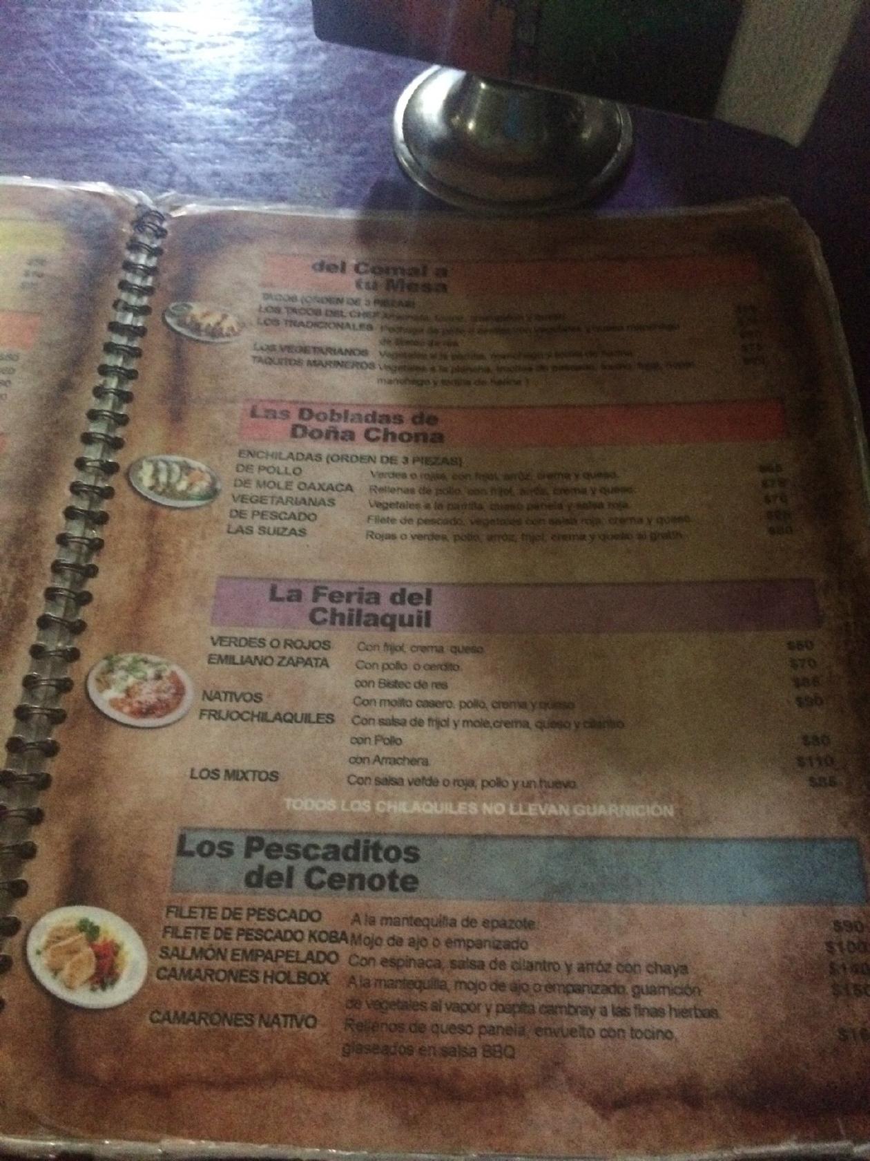 Menu at Restaurante Nativo, Playa del Carmen, Lt 2
