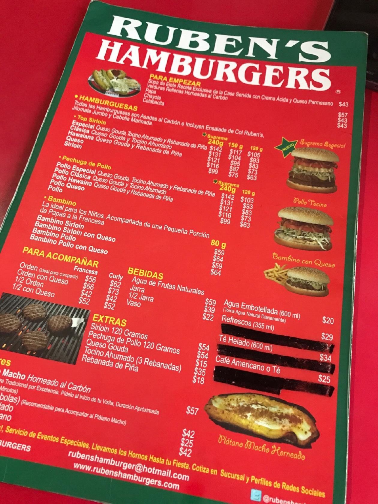 Carta del restaurante Rubens Hamburgers Ixtapa, Zihuatanejo, Andador ...