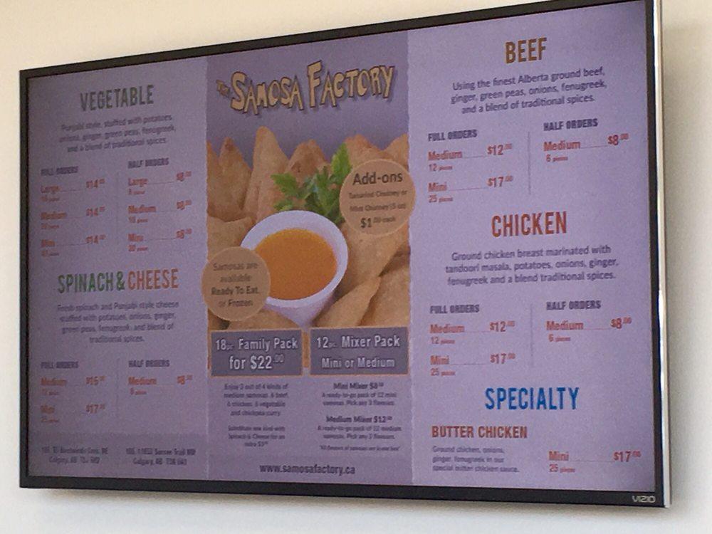 Carta del restaurante The Samosa Factory, Calgary, Sarcee Trail NW #105