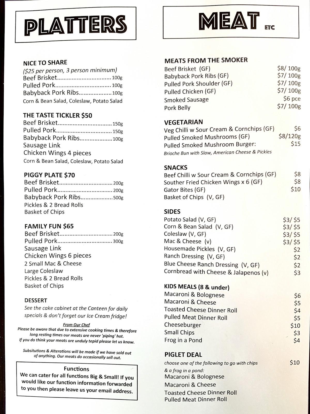 Menu at Big Pig Canteen pub & bar, Moorabbin