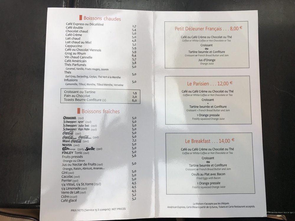 Menu at Brasserie Le Balzac restaurant, Paris, 29 Av. de Friedland