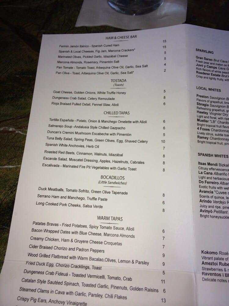 Menu at Bravas Bar de Tapas, Healdsburg
