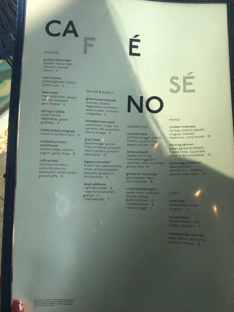 Menu at Café No Sé cafe, Austin