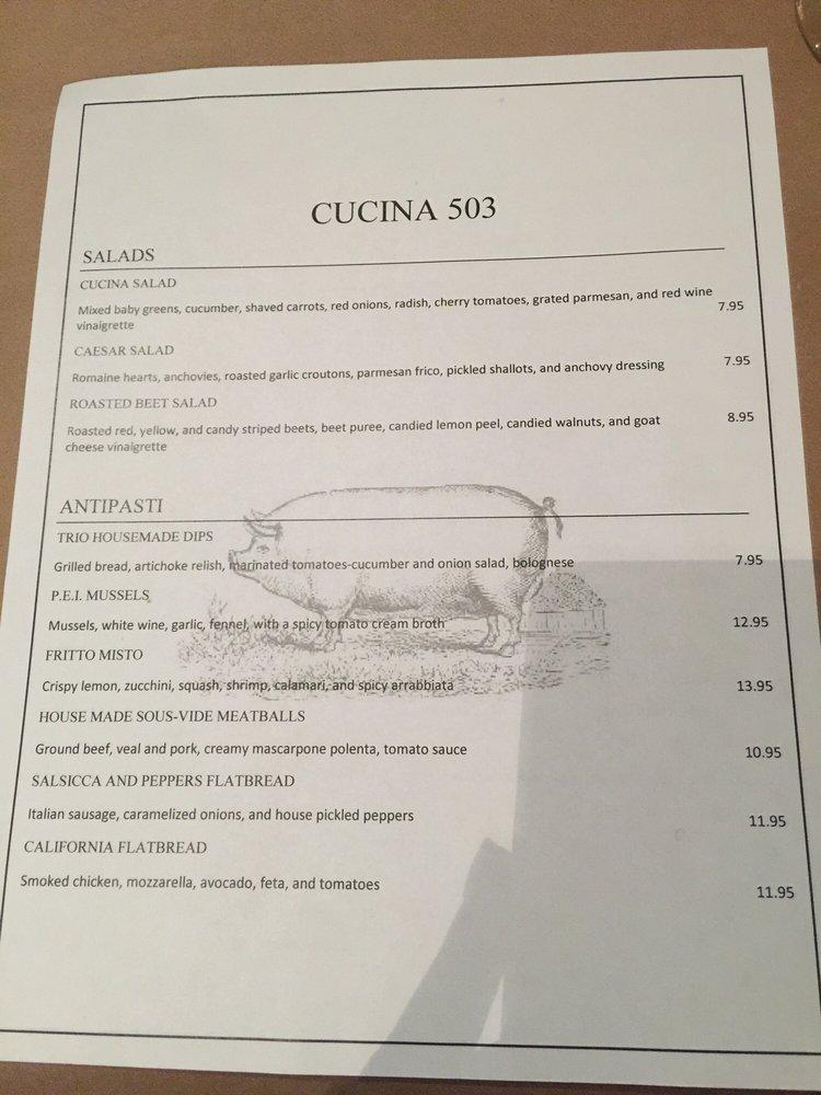 Menu at Cucina 503 restaurant, Augusta