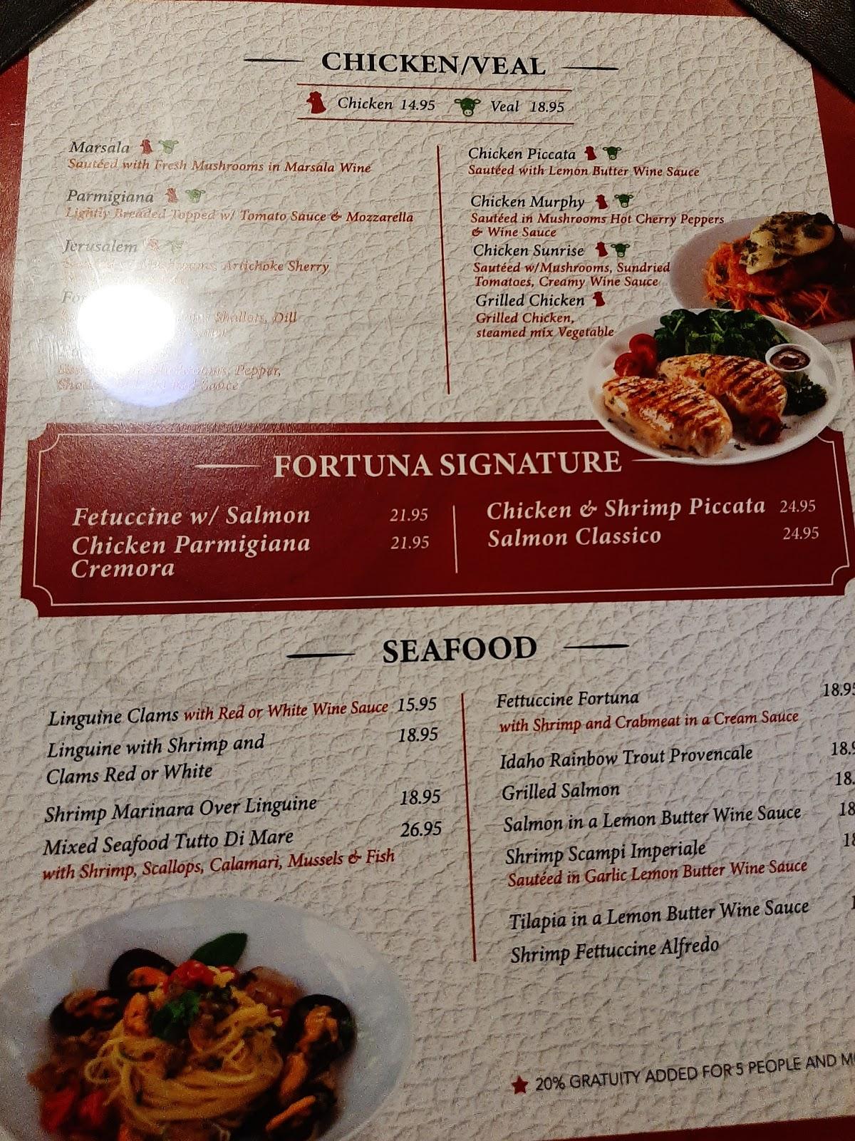 Menu at Fortuna Italian Restaurant, Fort Worth