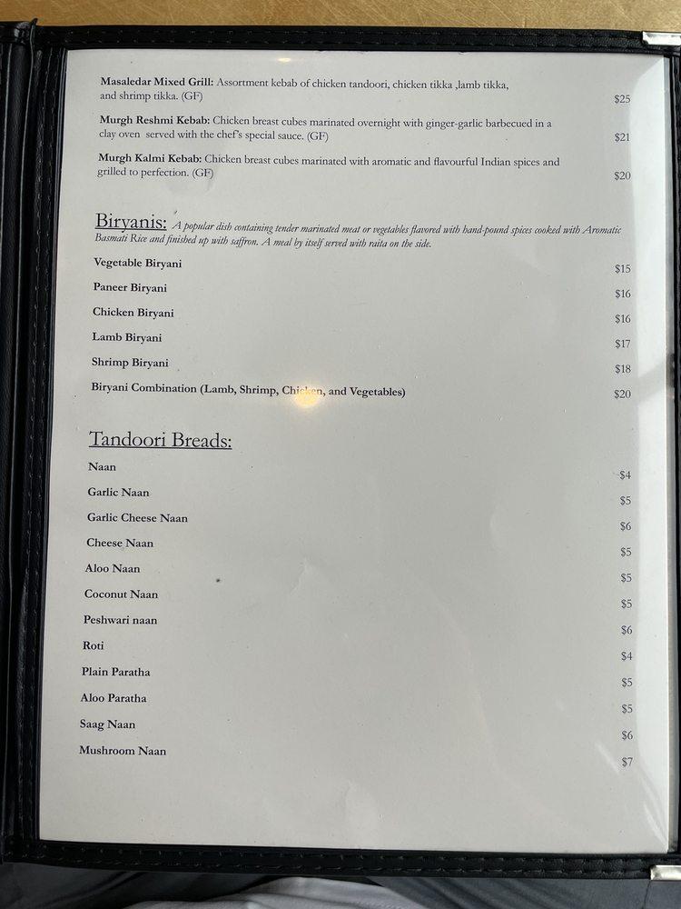 Menu at Highlands Indian Cuisine restaurant, Highlands Ranch