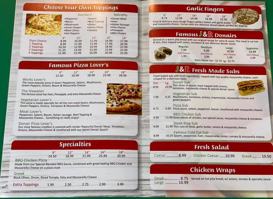 Menu at J&R Pizzeria, Kingston