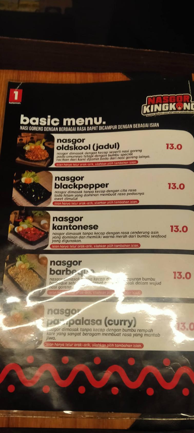 Menu at Nasi goreng KINGKONG restaurant, Temanggung