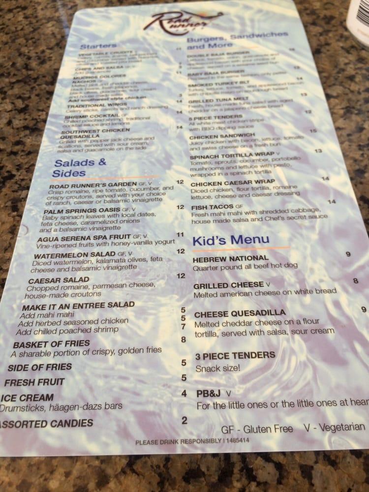 Menu at Oasis Bar, Indian Wells, Indian Wells Ln