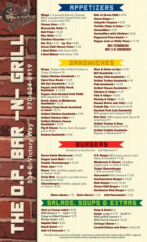 Menu at O P Bar & Grill, Craig