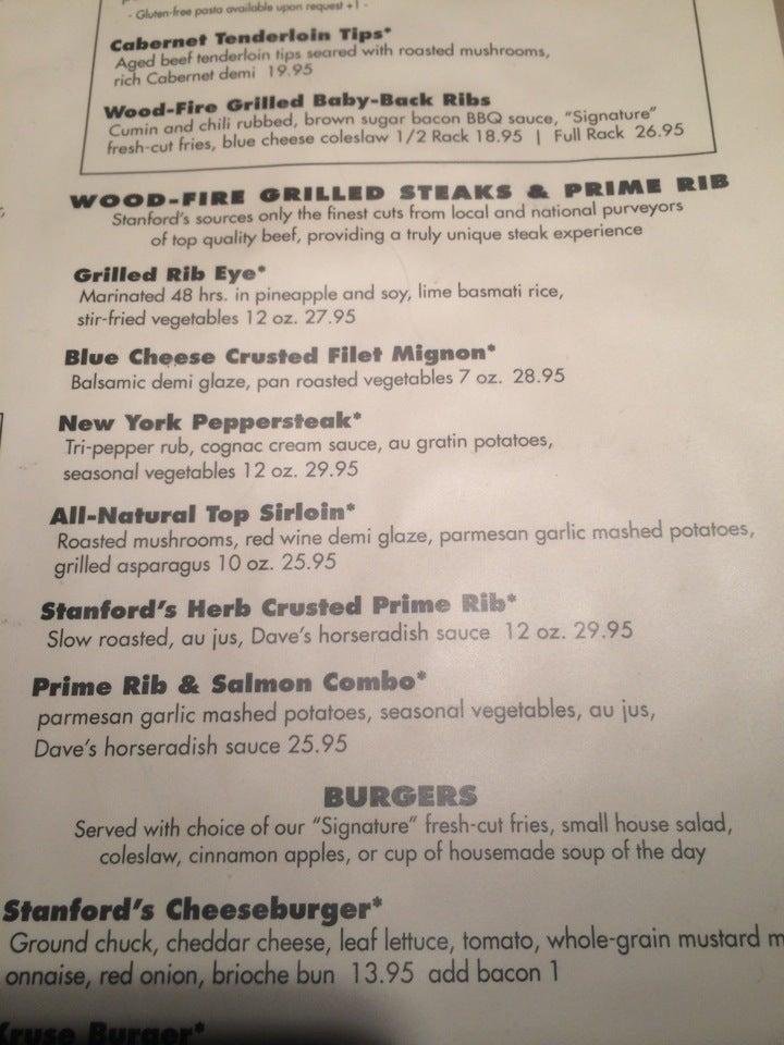Menu at Stanford's Tanasbourne restaurant, Hillsboro
