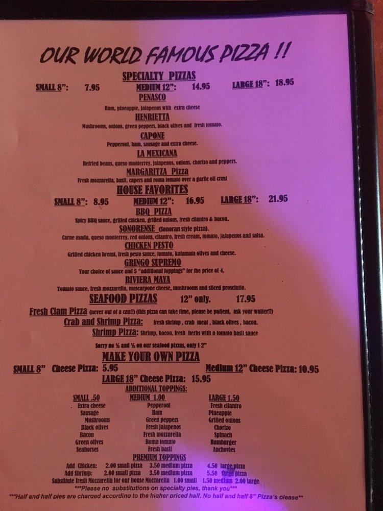 Menu at Al Capone's Seafood and Pizzeria, Puerto Peñasco