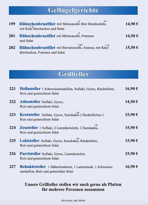 Speisekarte von Hellas restaurant, Sulingen