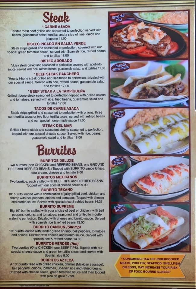 Menu at Luna Azteca restaurant, Johnstown