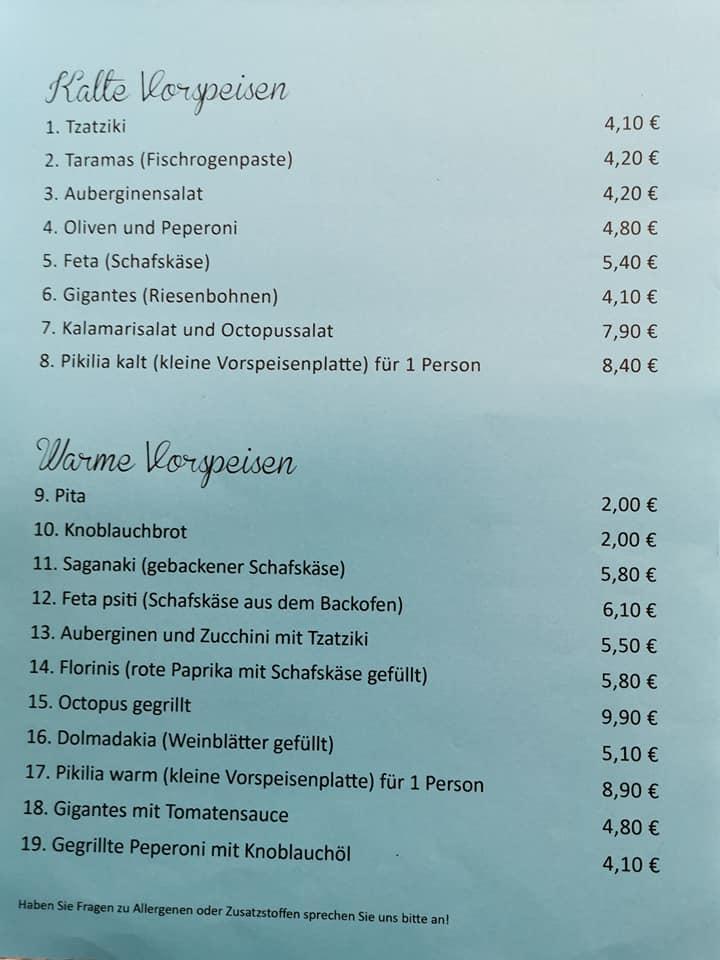 Carta de Restaurant Aphrodite, Buchloe