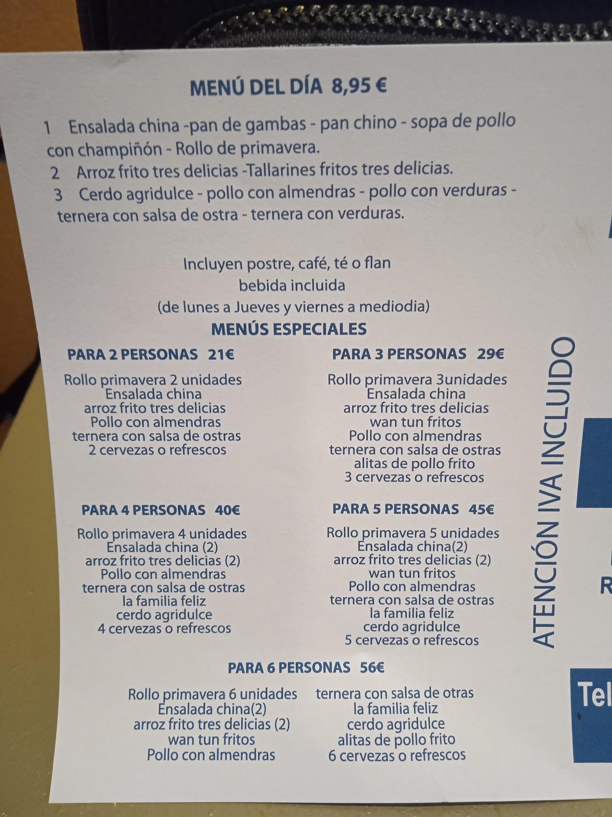 Menu at Bar Restaurante Chino Sofi, Montilla