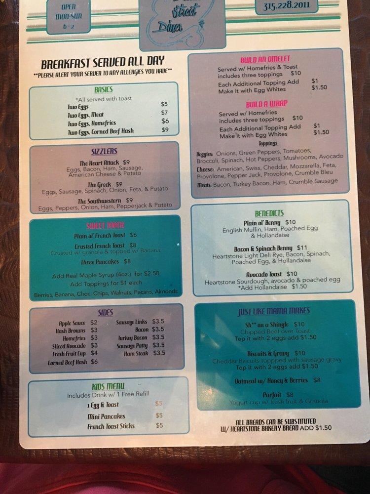 Menu at Broad Street Diner cafe, Hamilton