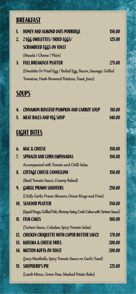 Menu at Café Mojo, Thiruvananthapuram