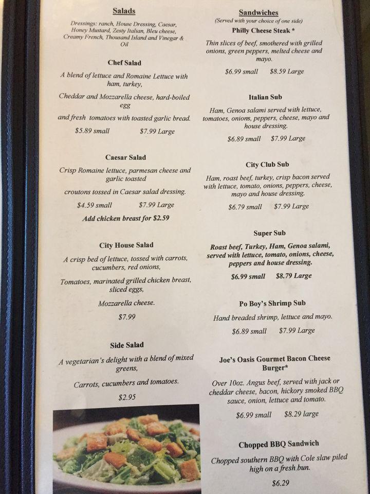 Menu at City Food & Spirits restaurant, Marion