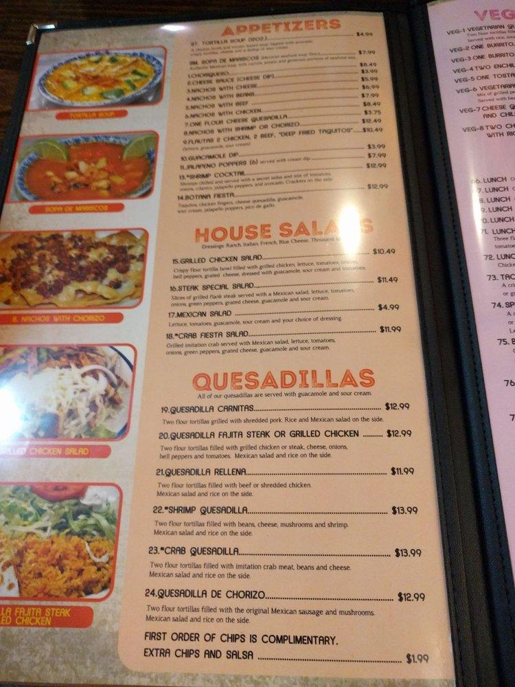 Menu at Fiesta Tapatia restaurant, Middletown