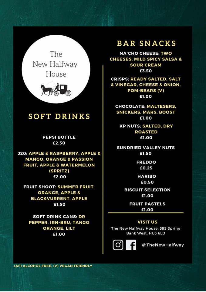 Menu at The Halfway House pub & bar, Hull, 595 Spring Bank W