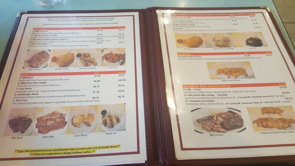 Menu at Hawaiian Sun BBQ, Everett