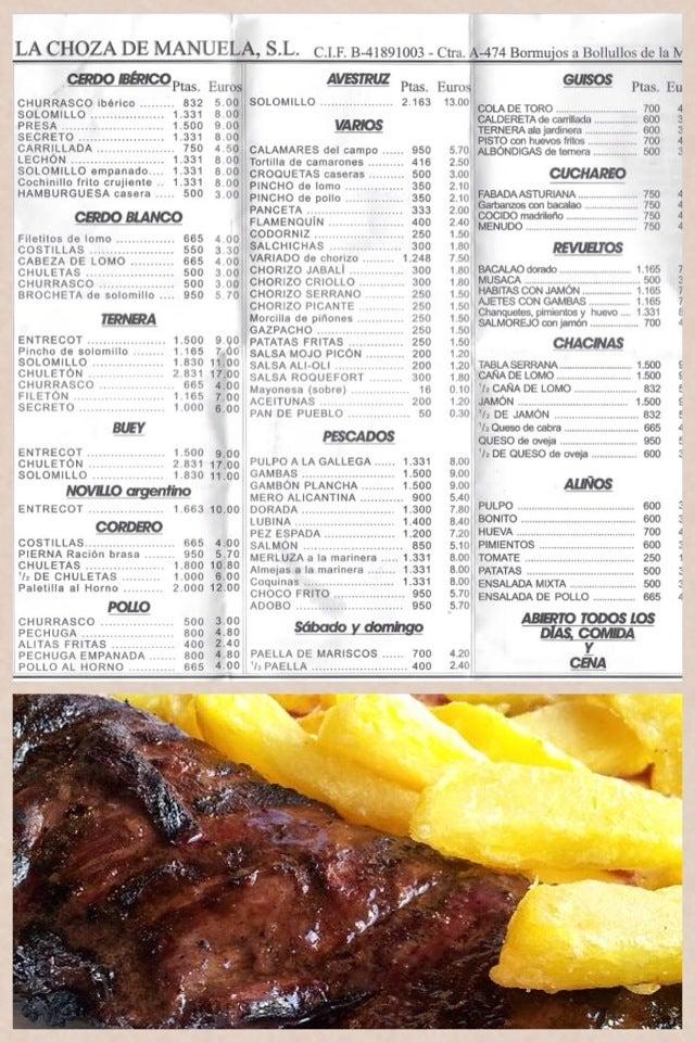 Carta de parrilla La Choza de Manuela, Bormujos, A-474