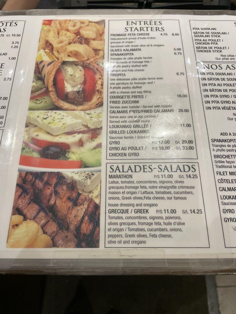 Menu at Marathon Souvlaki restaurant, Montréal, Rue des Jockeys