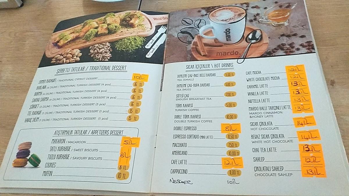 Menu at Mardo Terminal, Güzelyurt, 5XRV+WH4