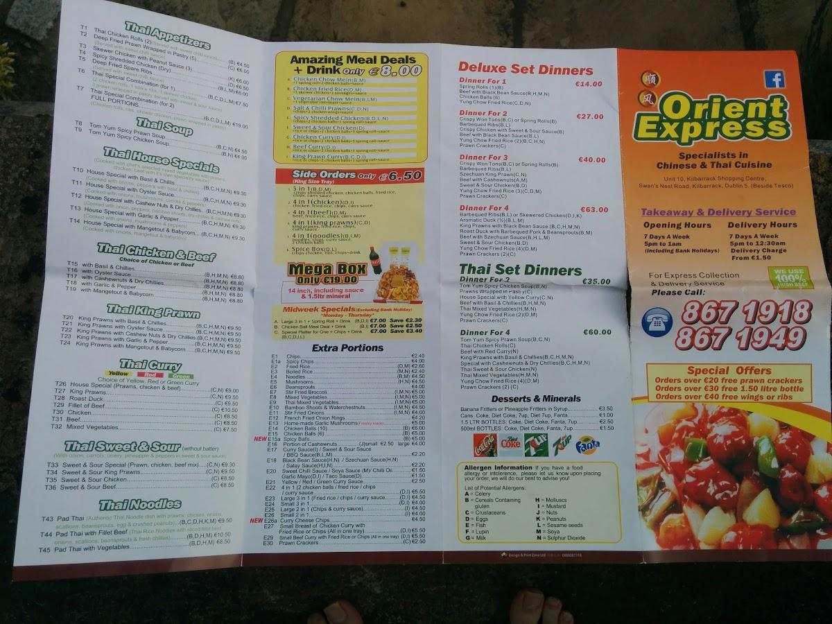 Carta del restaurante Orient Express Chinese Takeaway, Dublin