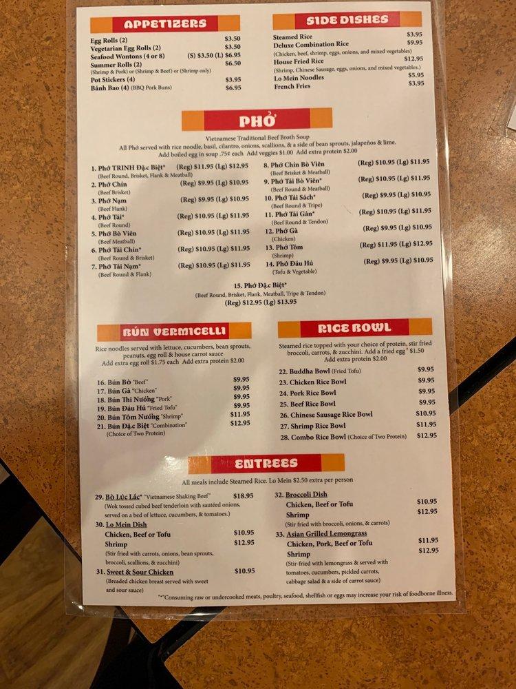 Menu at Pho 888 restaurant, Kalispell