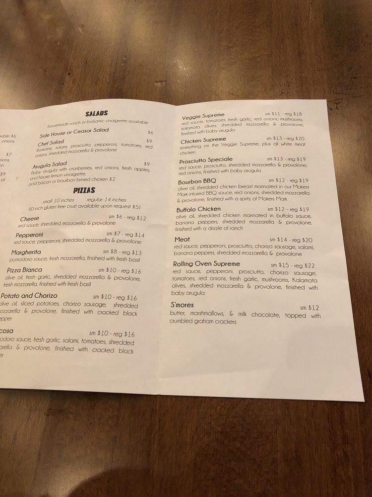 Menu at Rolling Oven Taproom restaurant, Versailles